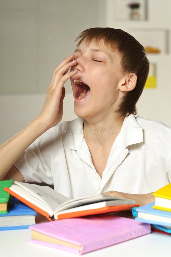 Schoolboy doing homework stock photo. Image of leaning - 55379658
