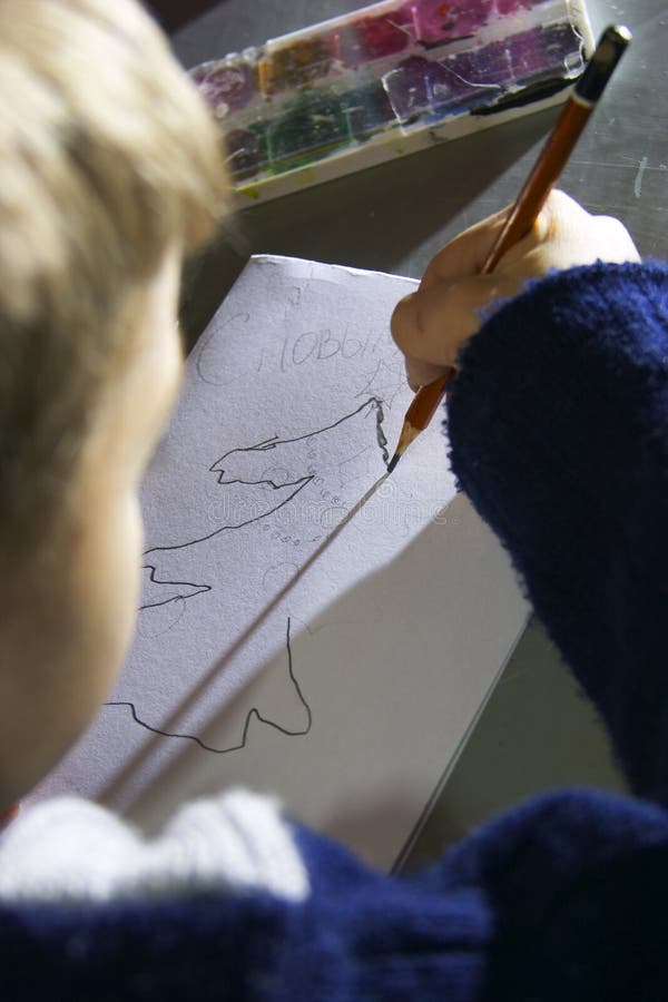 Schoolboy drawing stock photo. Image of school, paint, design - 400530