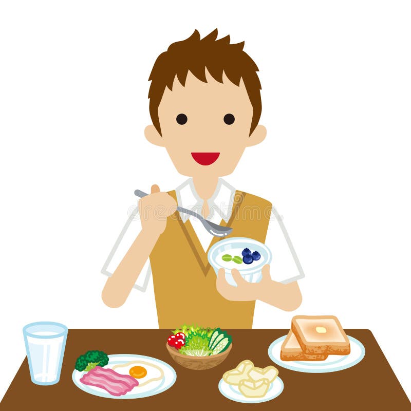 Schoolboy eating Breakfast stock vector. Illustration of cute - 86292845