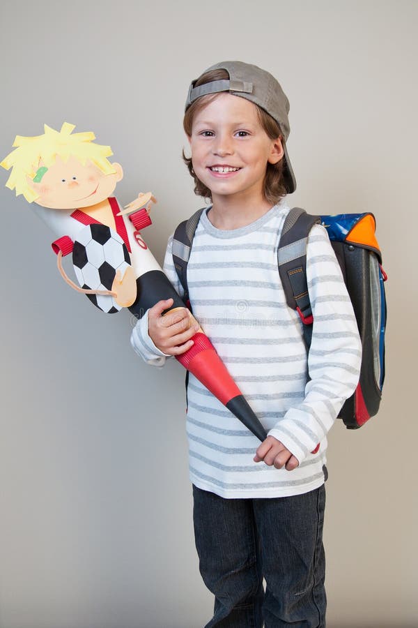 Schoolboy at First Day of School Stock Image - Image of cheerful ...