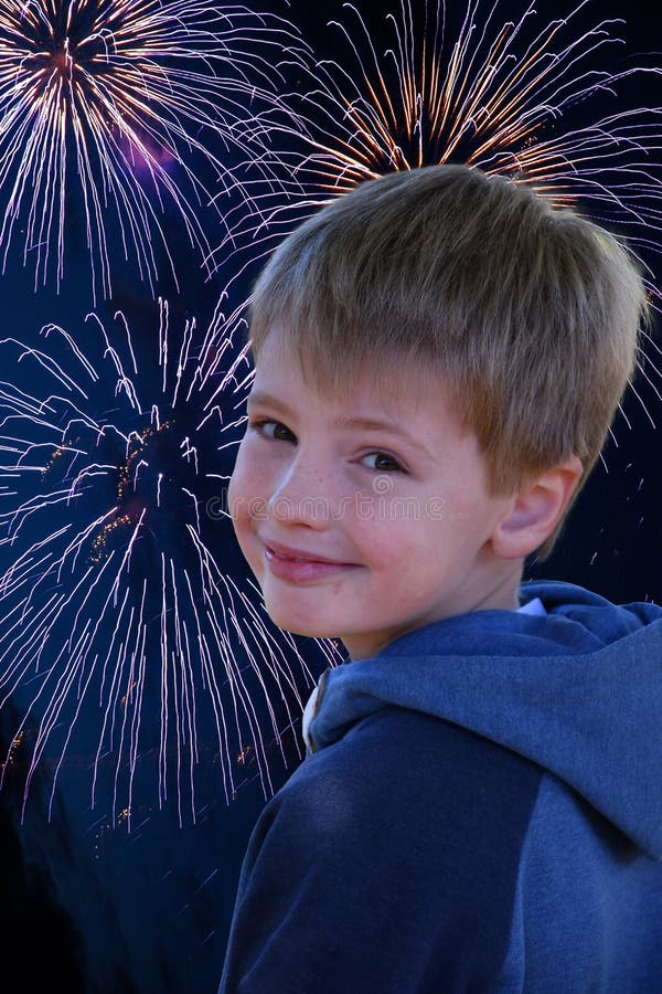 Happy New Year 2023 . Boy with Fireworks at Midnight Stock Photo ...