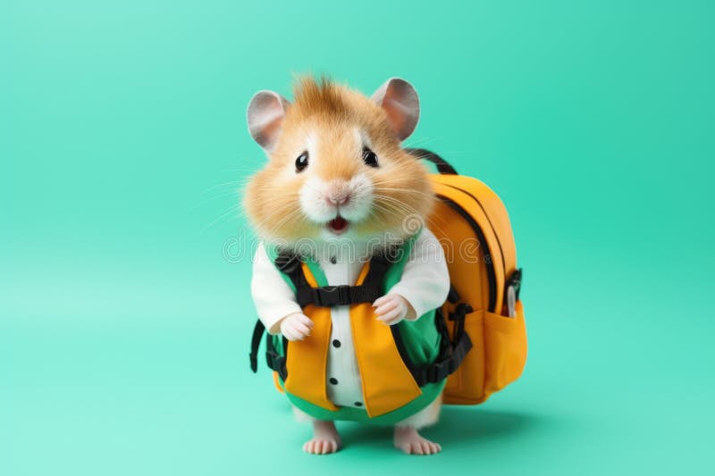 A Schoolboy Hamster with a Backpack on Green Background. Stock Illustration - Illustration of ...