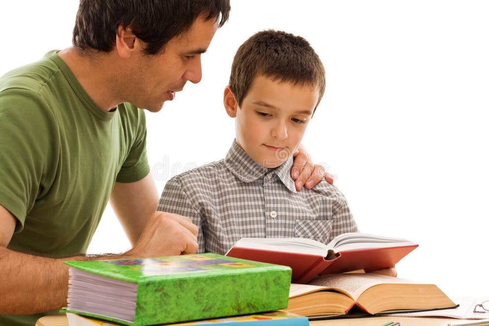 Schoolboy and His Father Learning Stock Image - Image of family, father ...