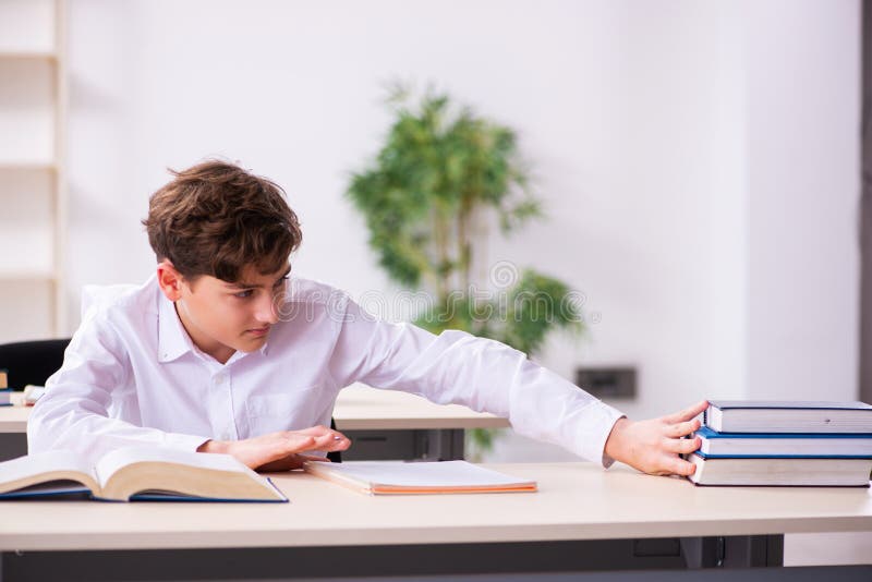 Schoolboy Preparing for Exams in the Classroom Stock Photo - Image of ...