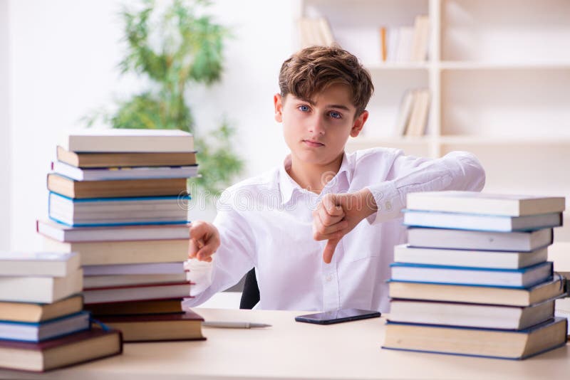 Schoolboy Preparing for Exams in the Classroom Stock Image - Image of ...
