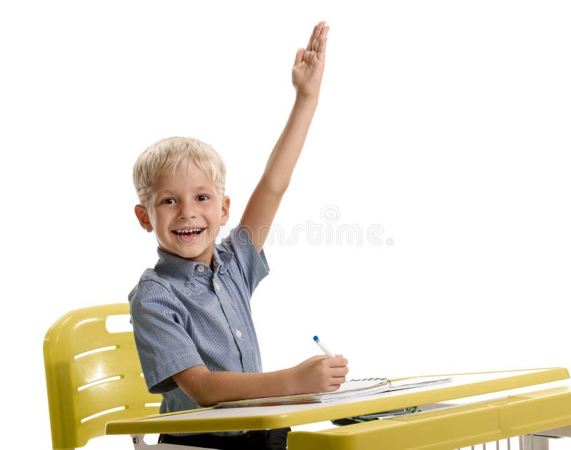 Schoolboy ready to answer stock photo. Image of child - 94819380