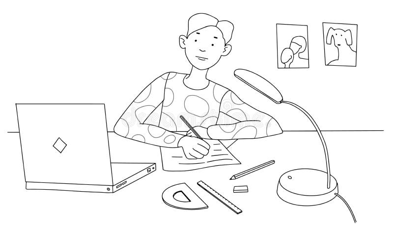 Schoolboy Sits at a Table, Vector Illustration. Stock Vector ... Schoolboy Sits at a Table, Vector Illustration. Stock Vector ...