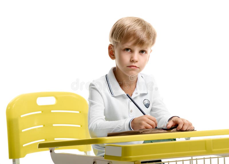 Schoolboy Sitting at the Desk Stock Image - Image of little, desk: 94426573