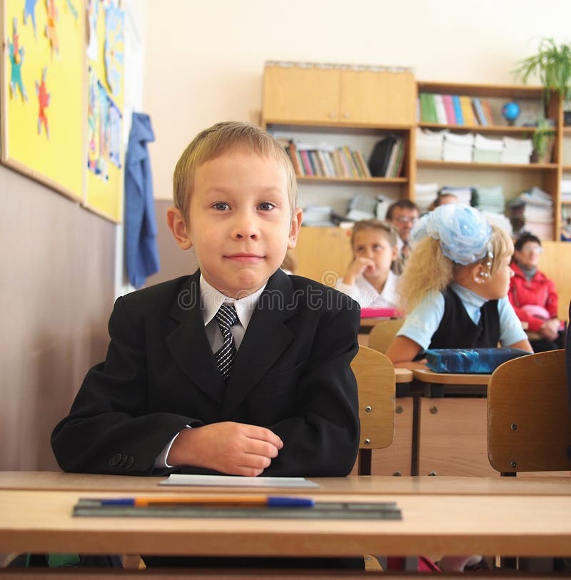 Schoolboy Sitting in School Uniform in Classroom Editorial Image ...