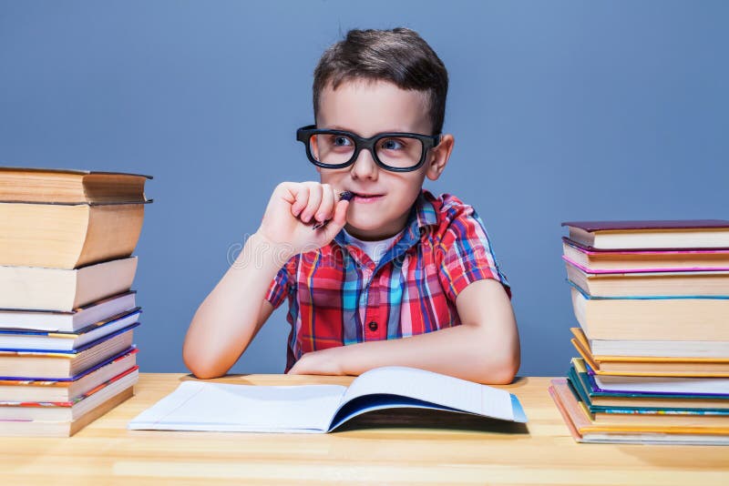 Schoolboy Study at School, Homework Learning Stock Image - Image of ...