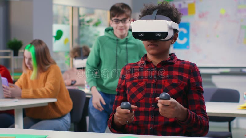 Schoolboy Take Off Vr Headset from Classmate S Head and Laughing Stock ...