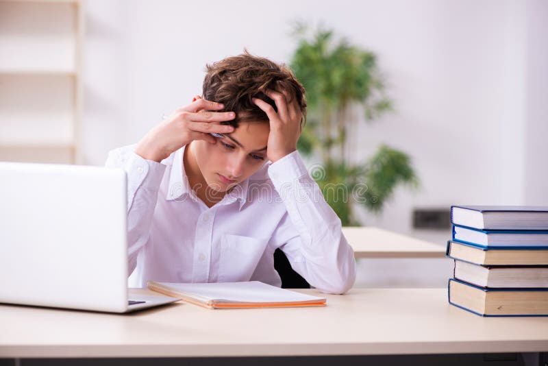 Schoolboy in Tele-education Concept in the Classroom Stock Photo ...