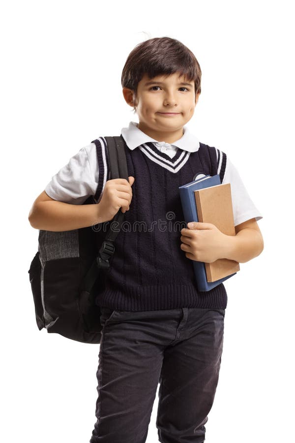 Schoolboy in a Uniform with a Backpack and Books Stock Image - Image of ...