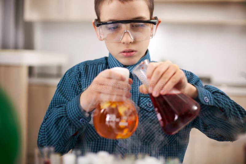 Schoolboy Working in Chemistry Lab Stock Image - Image of people ...
