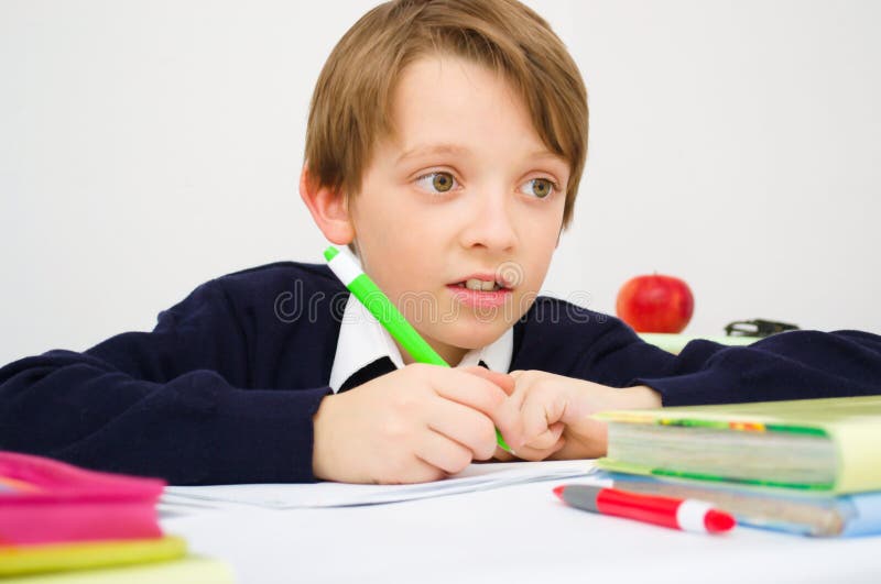 School Boy Writing on His Hand Stock Image - Image of homework, books ...