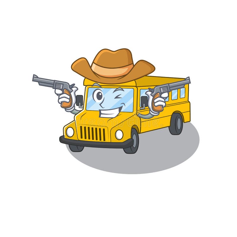 Schoolbus Cowboy-cartoon Met Geweren Vector Illustratie - Illustration ...
