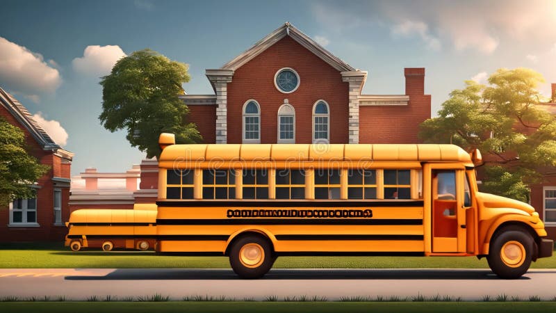Schoolbus in Front of School Stock Video - Video of brick, wide: 321431429