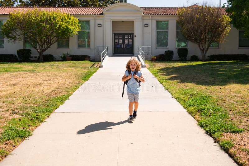 Schoolchild Running on Playground at End of Class. School Vocation ...