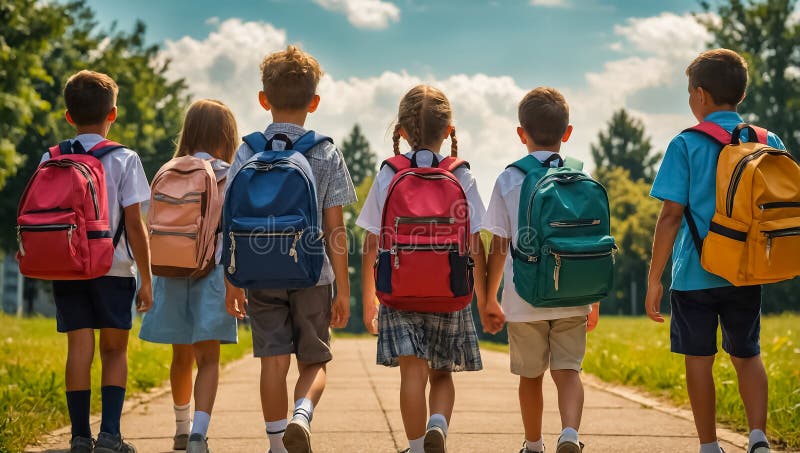 Schoolchildren Backpacks Go To School Stock Illustration - Illustration ...