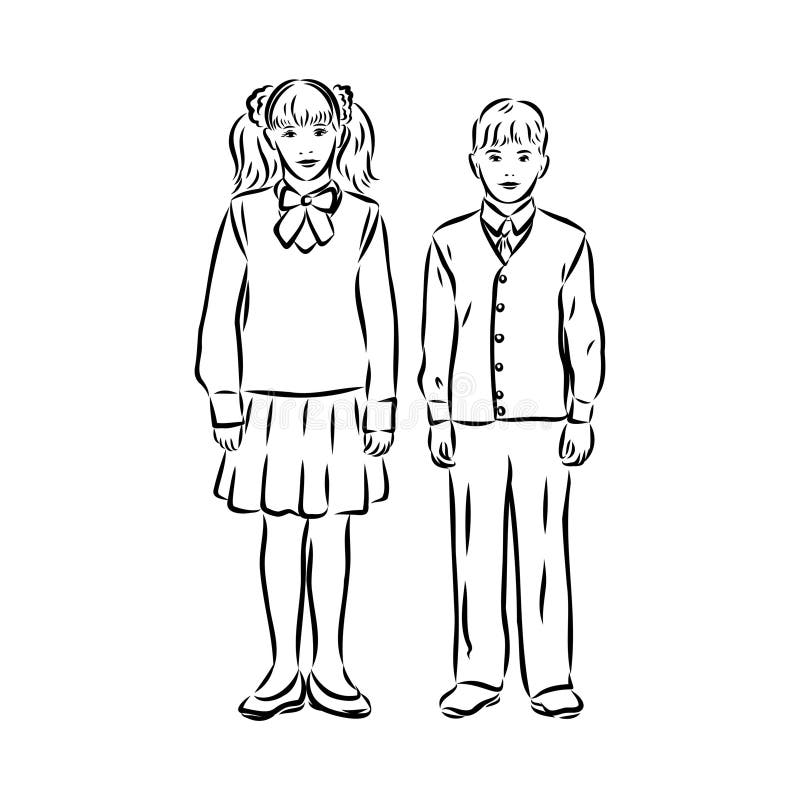 Schoolchildren Go To School Hand in Hand. Sketch Stock Vector ...