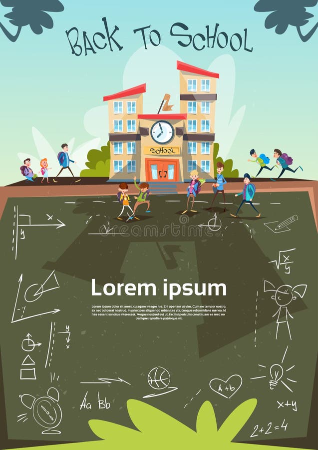 Schoolchildren Group Go To School Class Board Banner Stock Vector ...