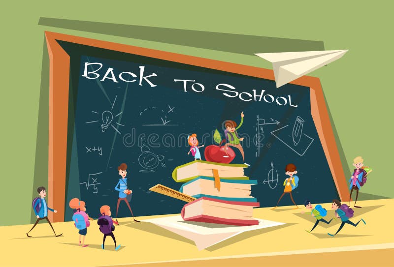 Schoolchildren Group Over Class Board Back To School Banner Stock ...