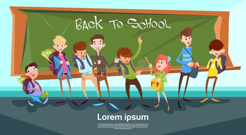 Schoolchildren Group Over Class Board Lesson Back To School Banner ...