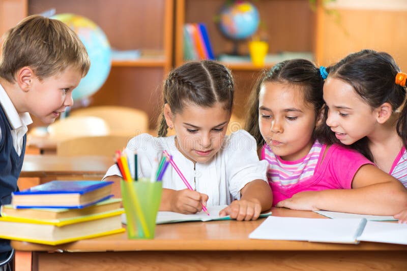 Schoolchildren Having Fun in Classroom Stock Image - Image of childhood ...