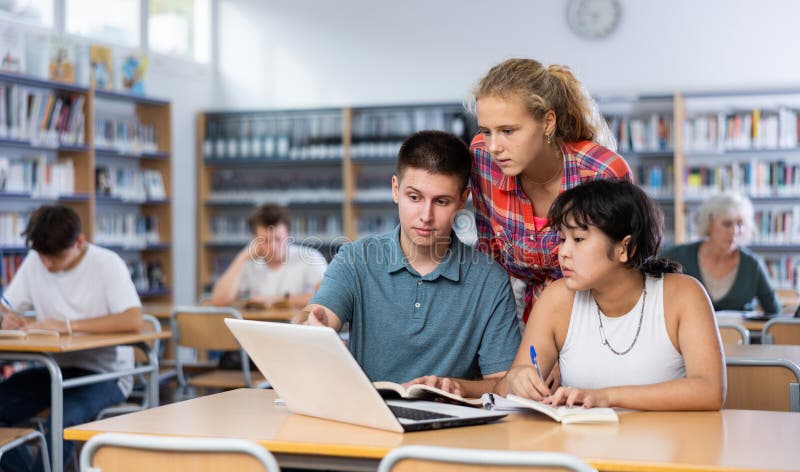 Schoolchildren Help Each Other Solve the Task in School Library Stock ...