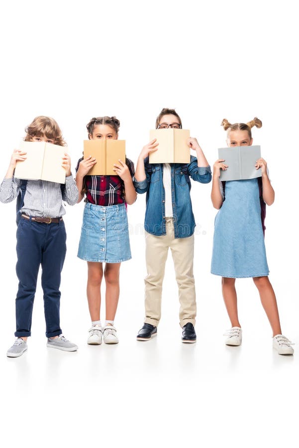 Schoolchildren Looking Out from Books Stock Image - Image of female ...