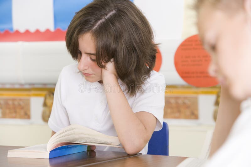 Schoolchildren Reading Books in Class Stock Image - Image of working ...
