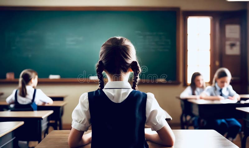 Schoolchildren Sit at a Desk and Study in Class Stock Image - Image of ...
