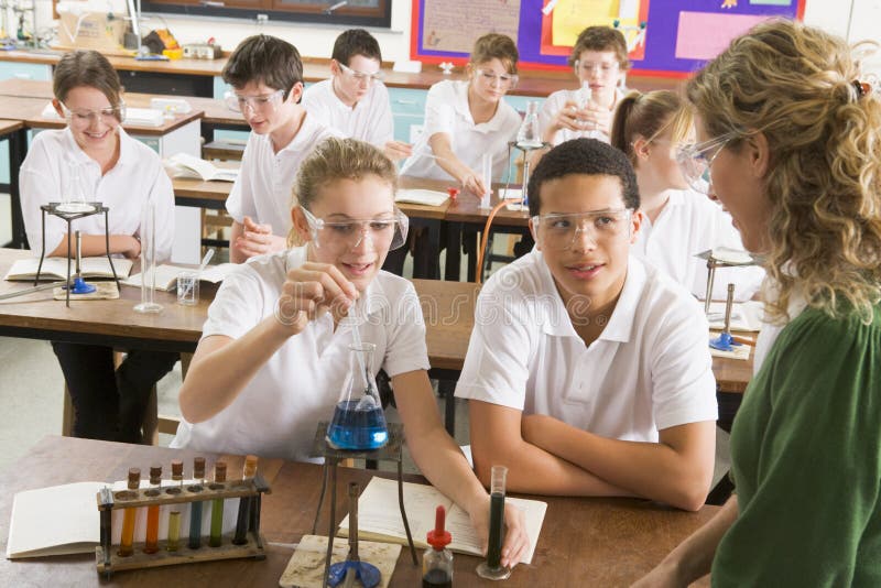 Schoolchildren and Teacher in Science Class Stock Image - Image of ...