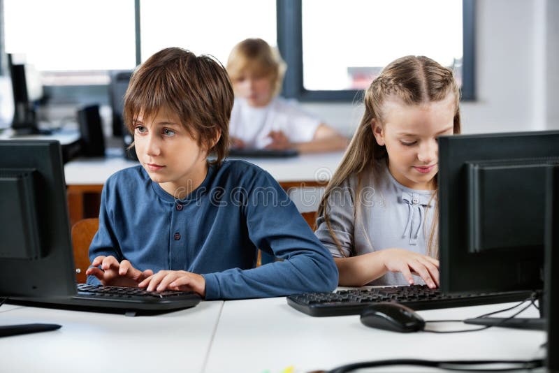 Children Using Computer in School Stock Image - Image of arab, happy ...