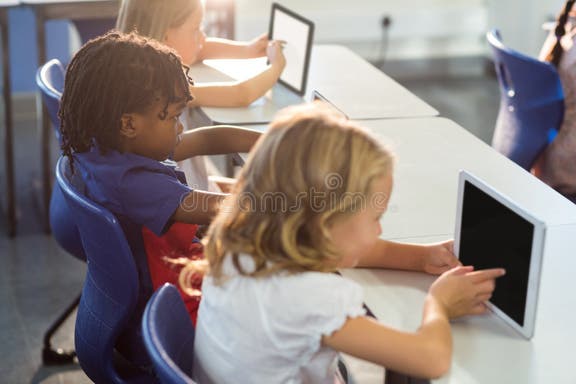 Schoolchildren Using Digital Tablets Stock Image - Image of childhood ...