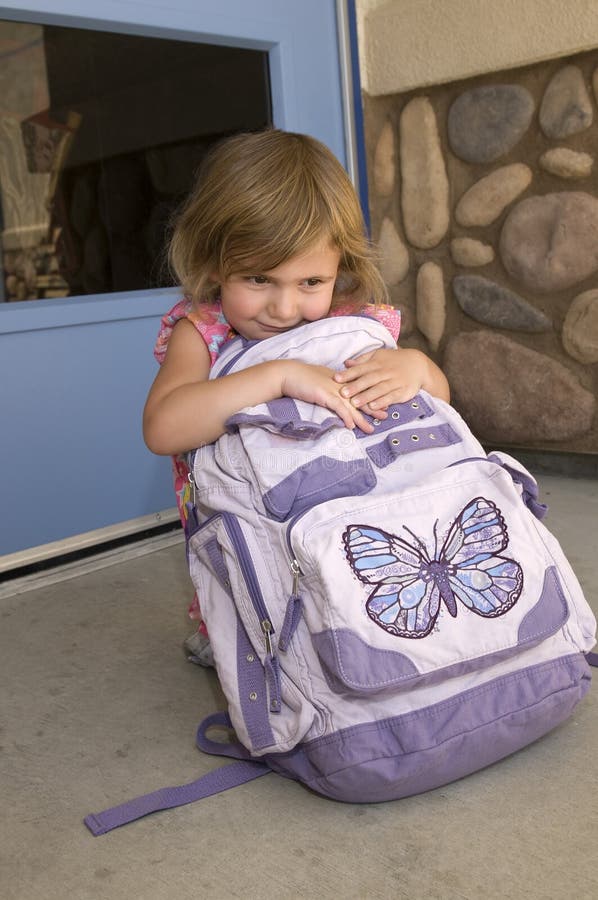 Girl Dragging Heavy Backpack Stock Photo - Image of child, female: 19661424