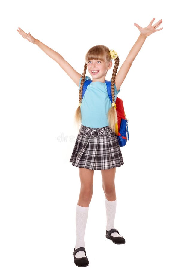 Schoolgirl with Backpack Hand Up. Stock Photo - Image of beautiful ...