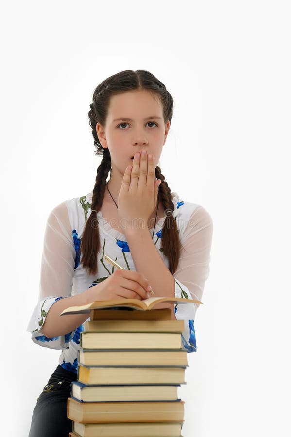 Schoolgirl with books stock photo. Image of cherry, homework - 25765346