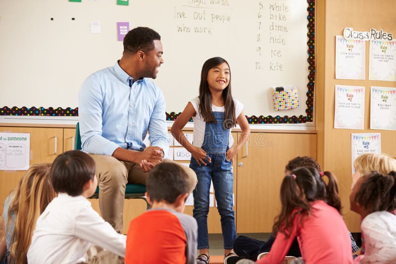 Teacher at the Front of Class with Elementary School Kids Stock Image ...