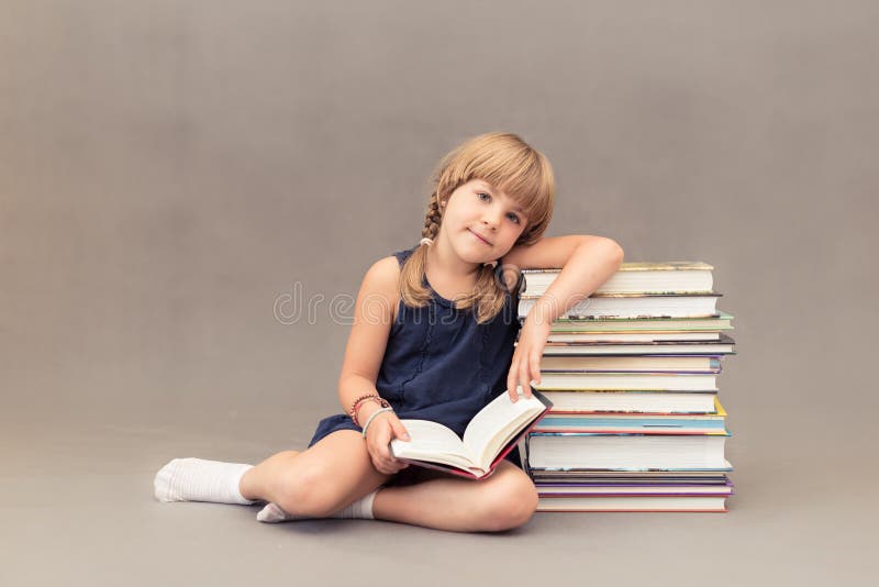 124 Happy Schoolgirl Leaning Stack Books Stock Photos - Free & Royalty ...