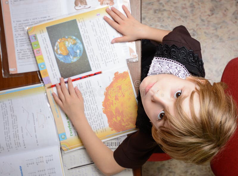 Schoolgirl Learning Homework Stock Photo - Image of knowledge, read ...