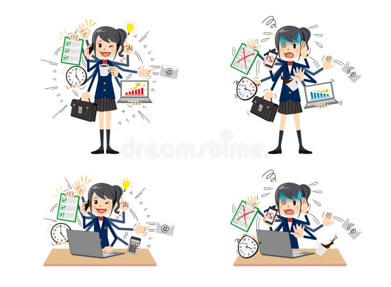Schoolgirl with Multi Tasking and Multi Skill Stock Vector ...