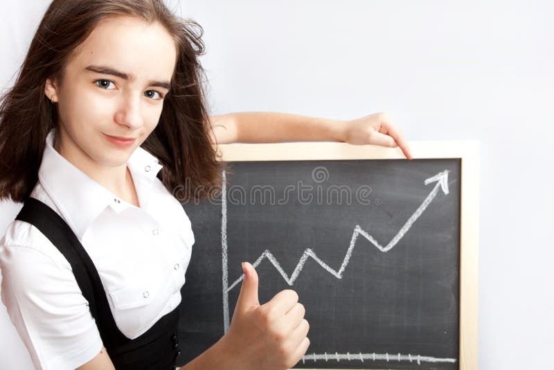 Schoolgirl Pointing To Line Graph Stock Photo - Image of curve ...