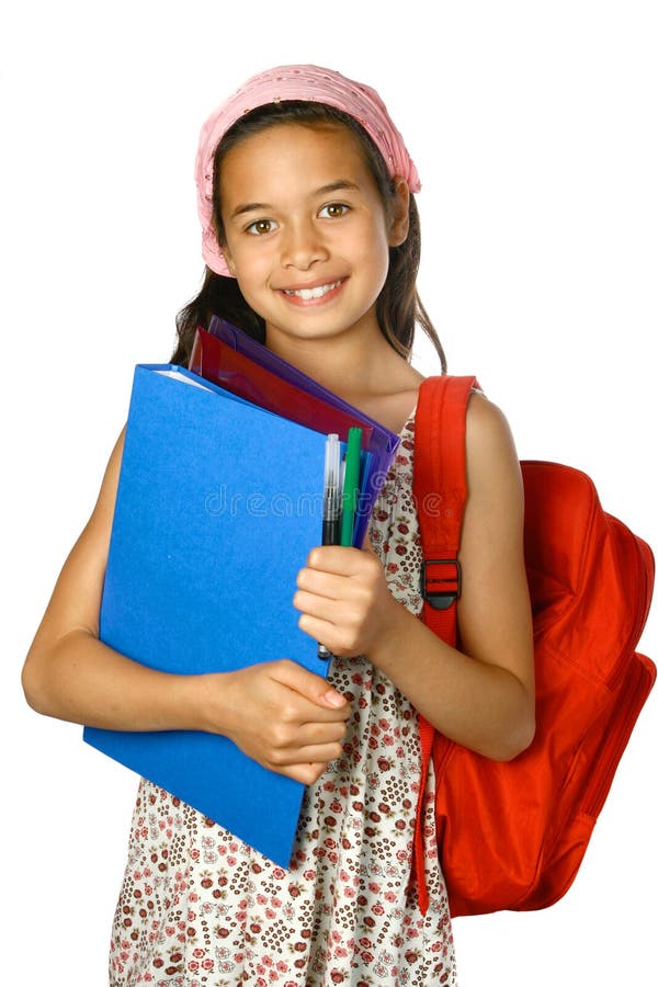 Schoolgirl with Red Rucksack Stock Photo - Image of colorful, asian ...