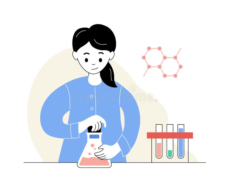 Schoolgirl Standing at Table with Flasks at Chemistry Lesson. Stock ...