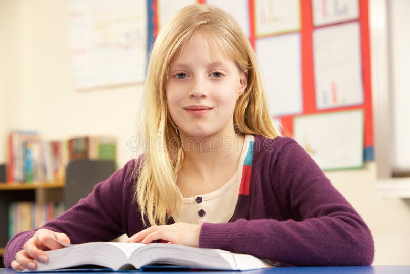 Schoolgirl Studying in Classroom Stock Image - Image of clothing ...