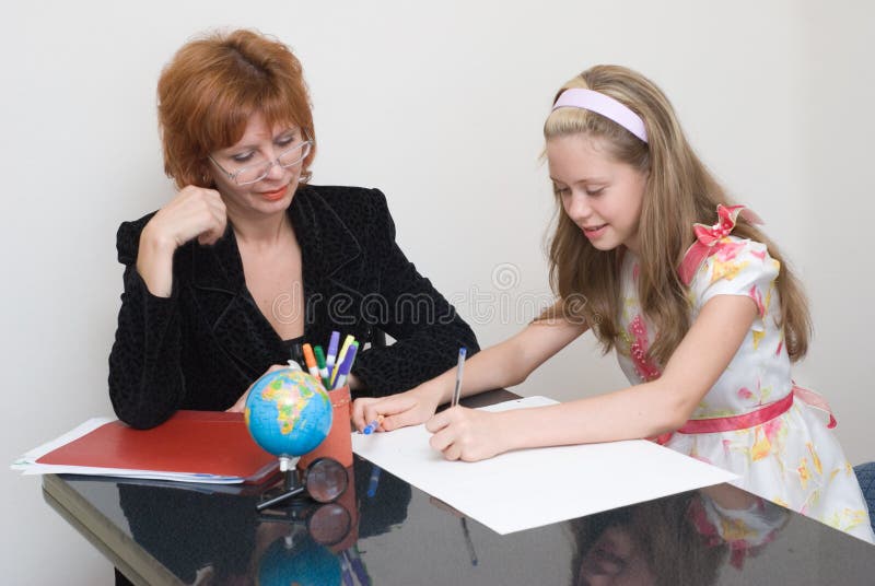 The Schoolgirl with Teacher Stock Photo - Image of caucasian, white ...