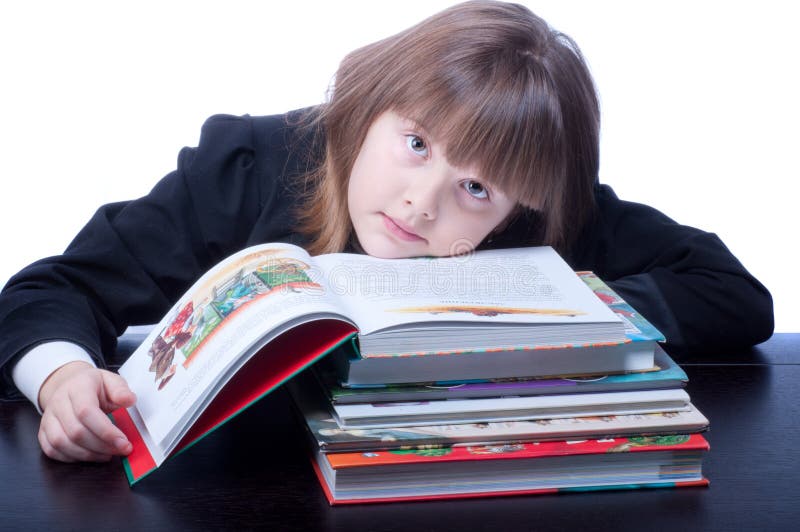 Tired and Sad Schoolgirl in Black Uniform Stock Image - Image of study ...