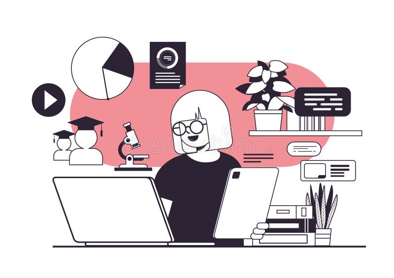 Schoolgirl Using Digital Gadgets Online Education E-learning Concept ...