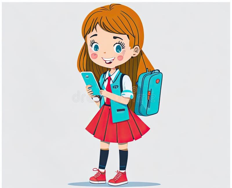 Happy Schoolgirl Using Mobile Phone Stock Illustrations – 31 Happy ...